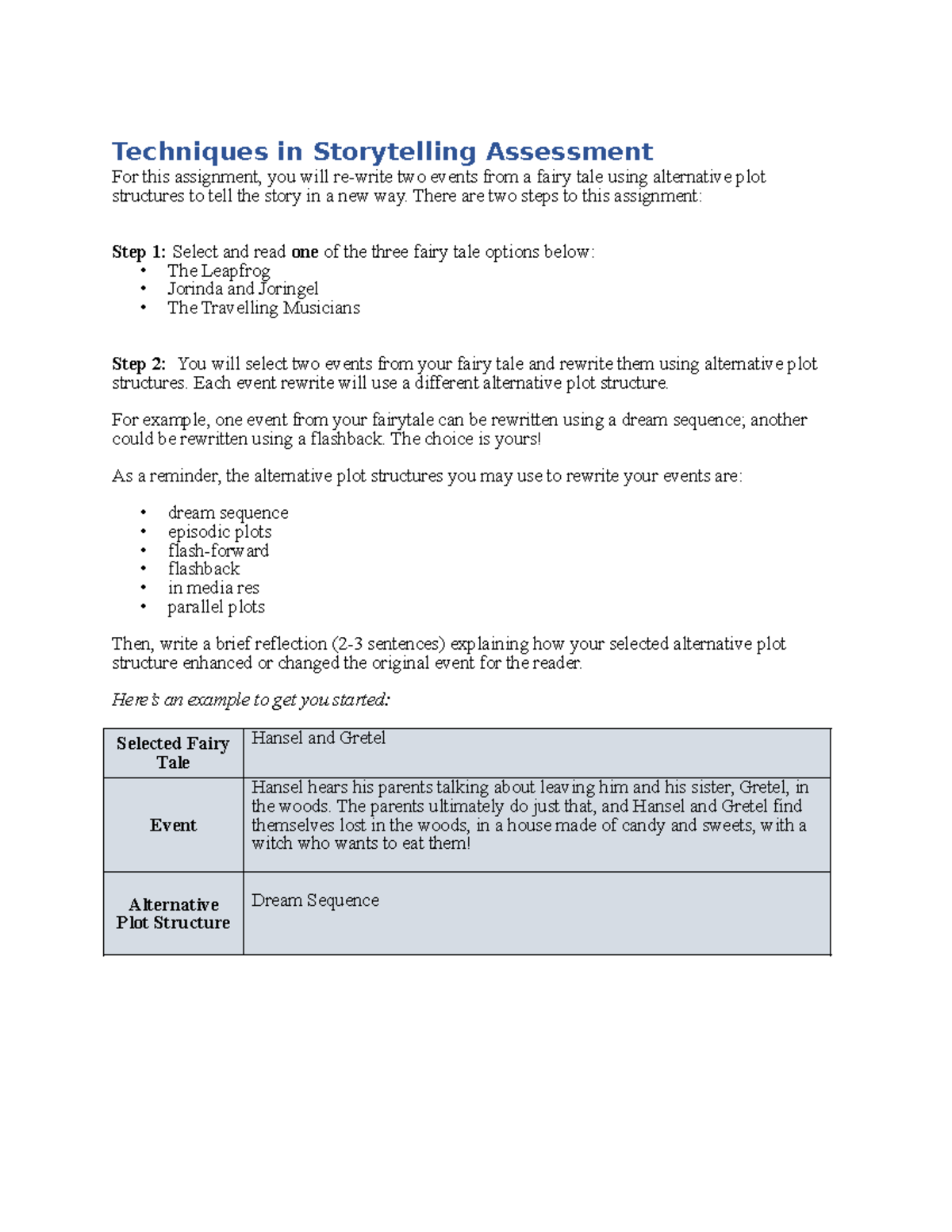 Storytelling assess rubric 3 - Techniques in Storytelling Assessment ...