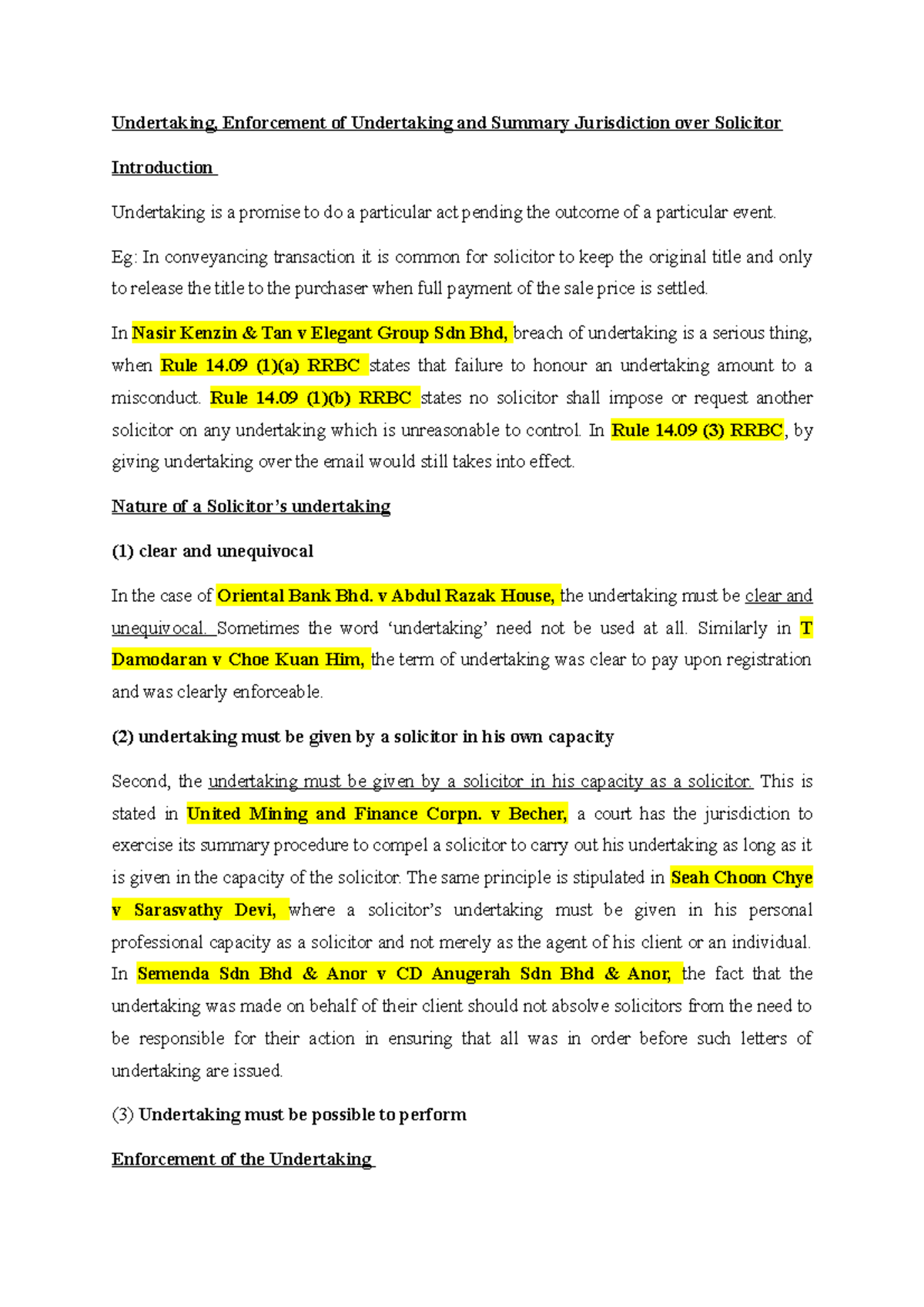 Topic 5 Undertaking - Undertaking, Enforcement of Undertaking and ...