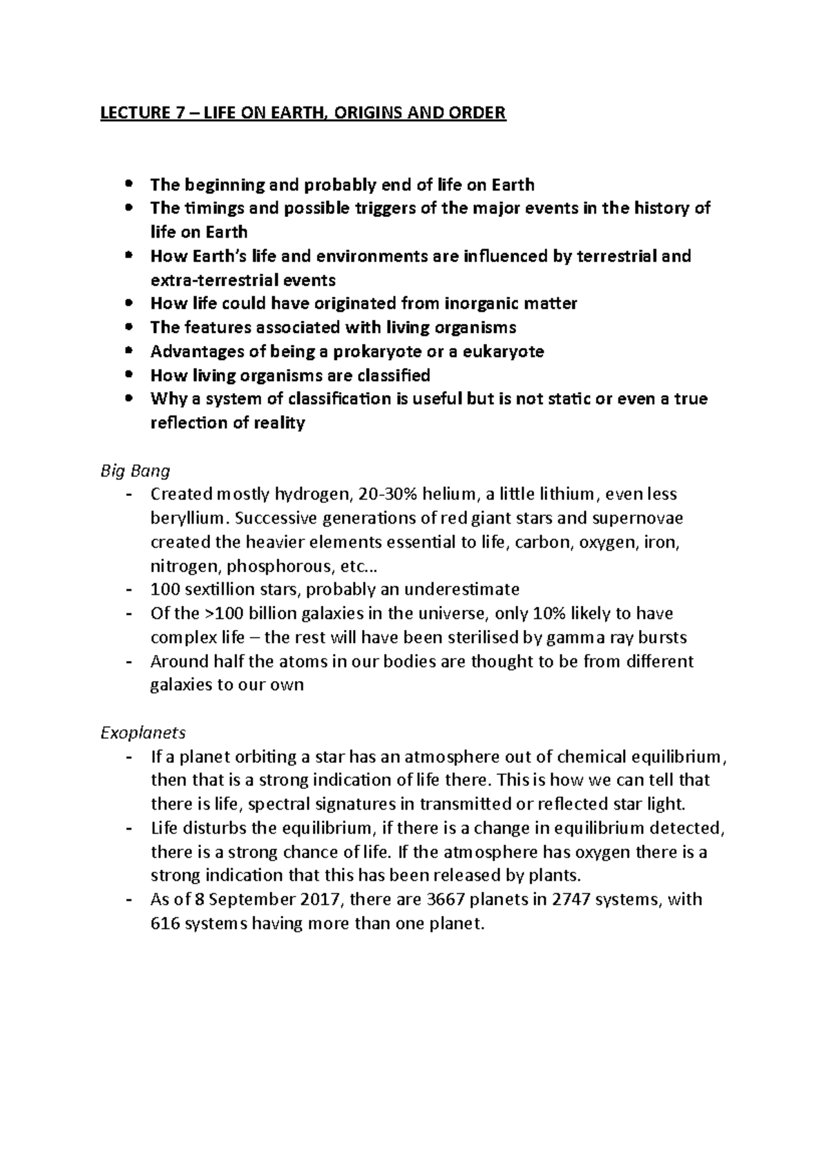 Lecture 7 – LIFE ON Earth - LECTURE 7 – LIFE ON EARTH, ORIGINS AND ...