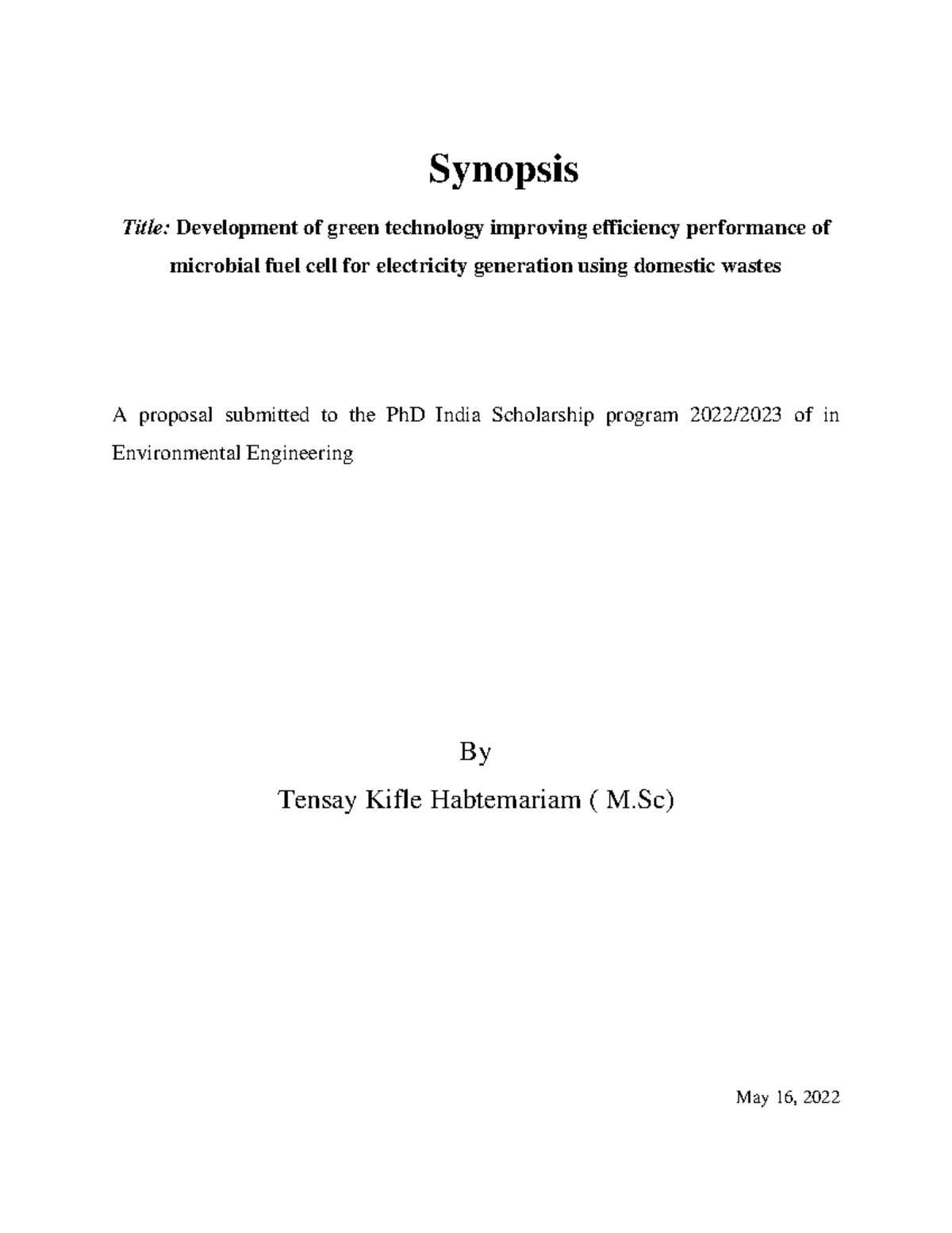 Synopsis - proposal - Synopsis Title: Development of green technology ...