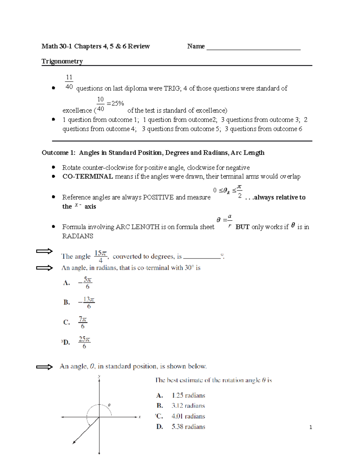 Trig Final Review with - MATH 271 - UCalgary - Studocu