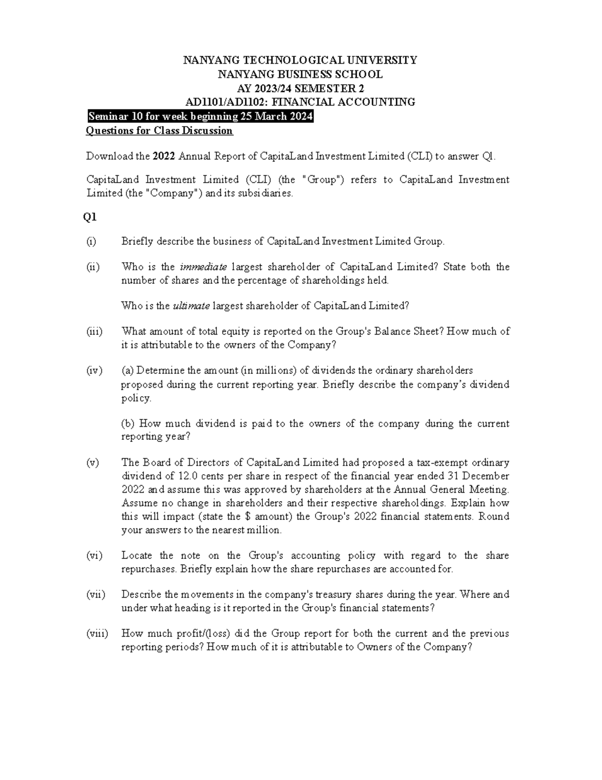 Tut 10 - Tutorial workings - NANYANG TECHNOLOGICAL UNIVERSITY NANYANG ...
