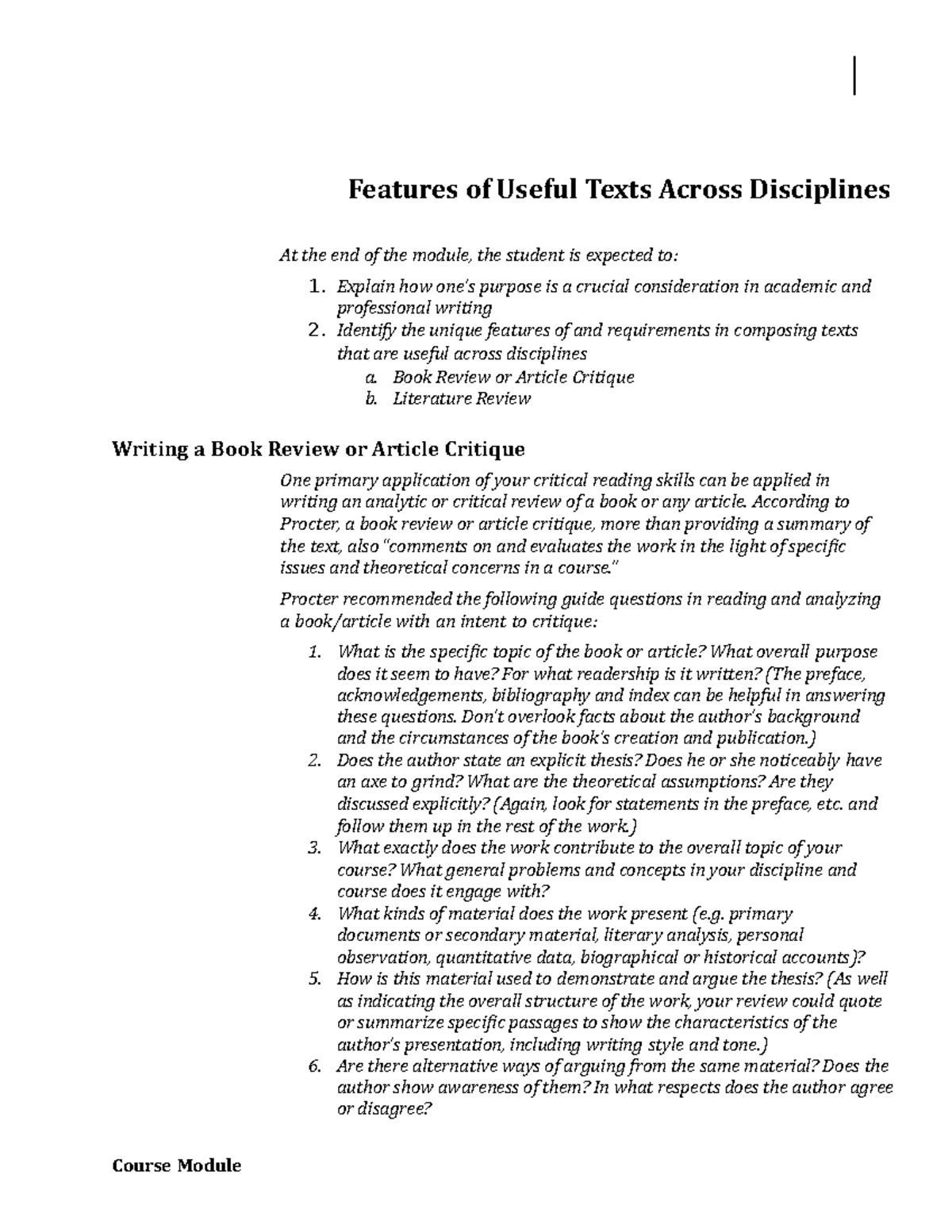 Week 016-Course Module-Features of Useful Texts Part 1 - Course Module ...