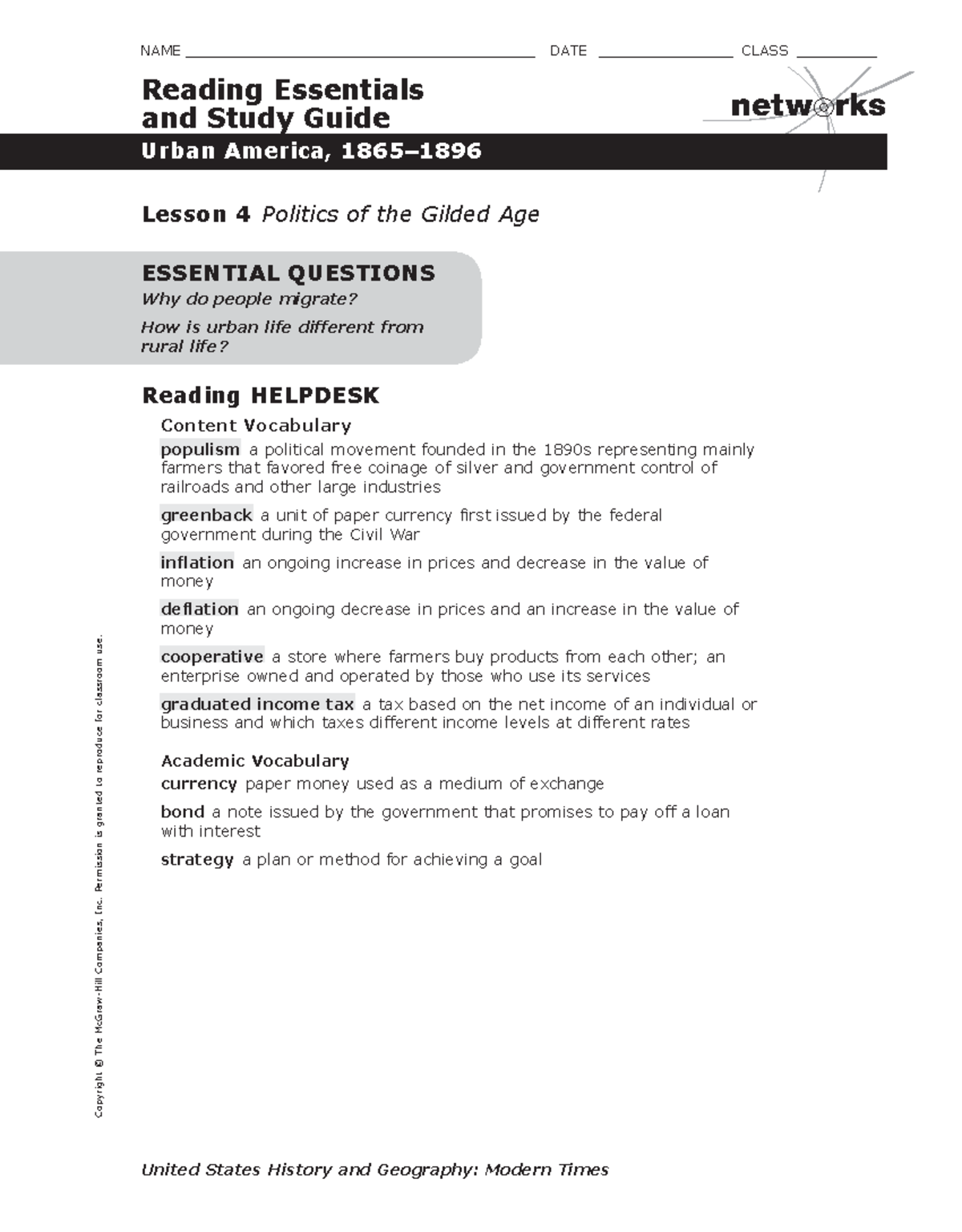 Chapter 4 Lesson 4 Politics of the Gilded Age - netw rks Urban America ...