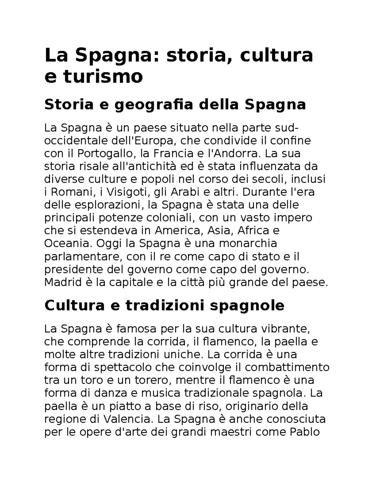 Riassunto La Spagna storia, cultura e turismo - La Spagna: storia ...