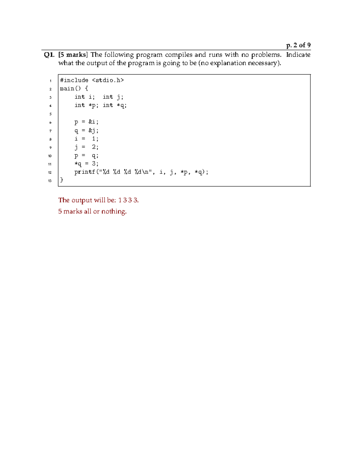 EECS 2031 Sample Exam - notes - Q1. [5 marks] The following program ...