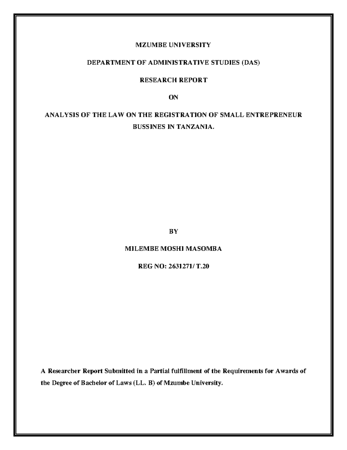 Milembe Report 2023 - MZUMBE UNIVERSITY DEPARTMENT OF ADMINISTRATIVE ...