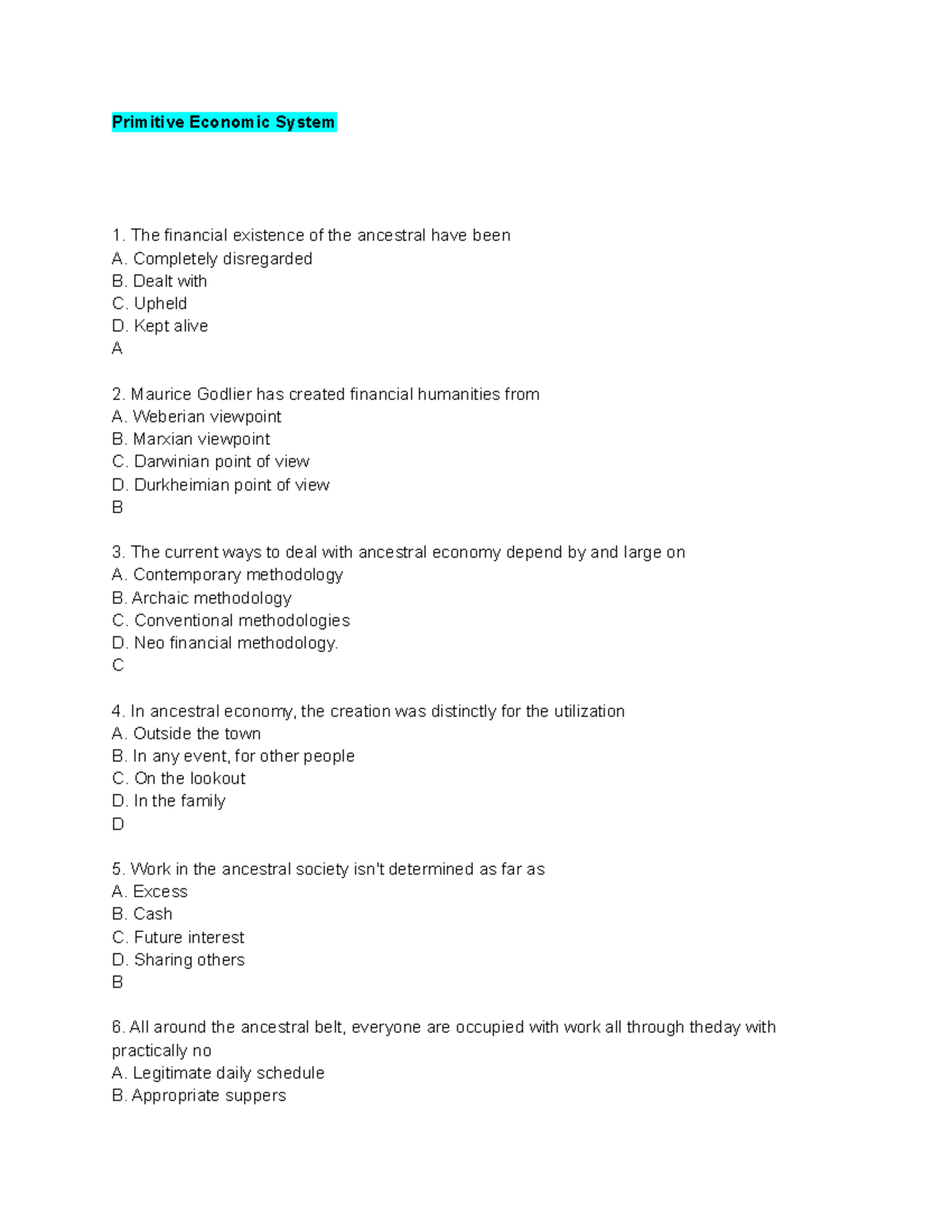 Chapter 8 Primitive Economic System - Primitive Economic System The ...