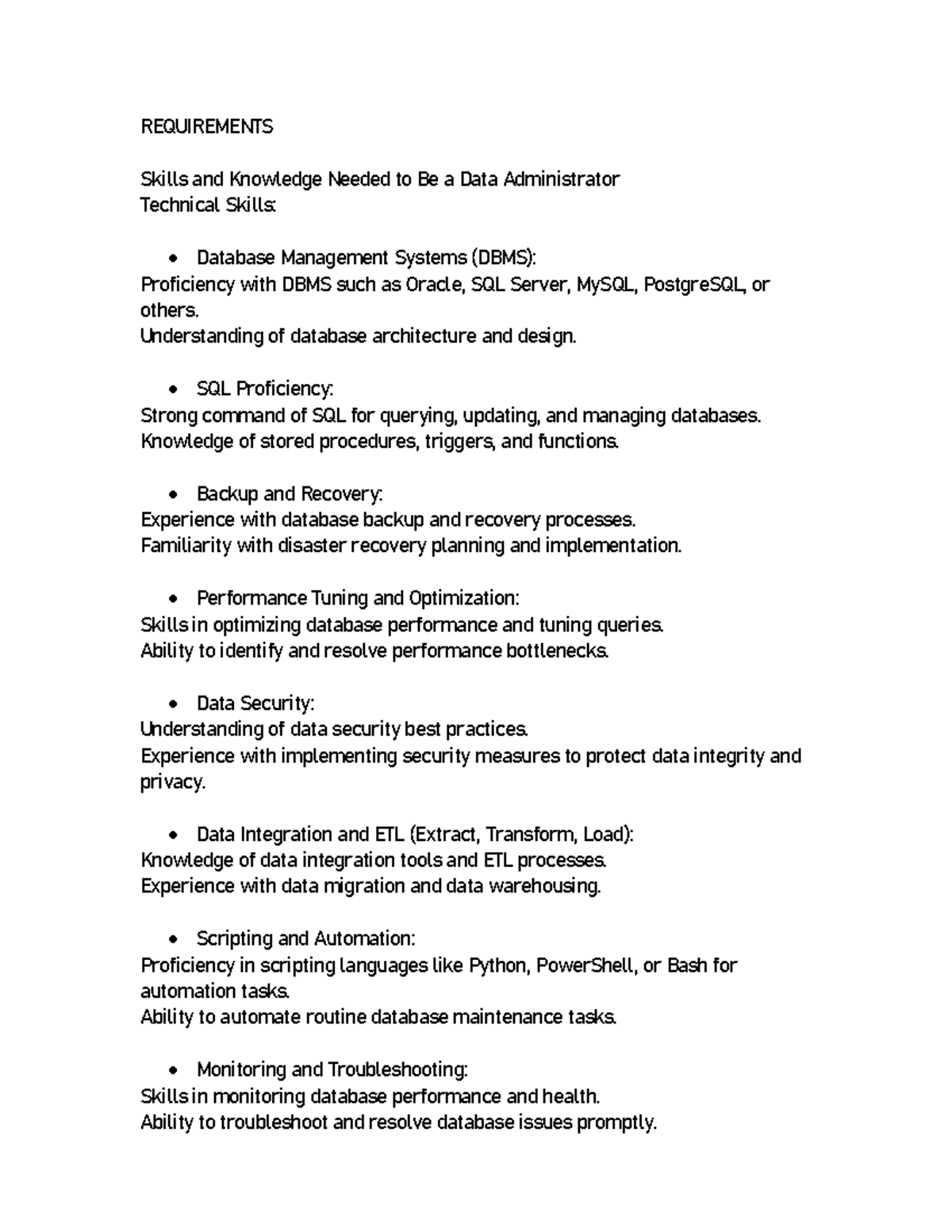 Data admin requirement - REQUIREMENTS Skills and Knowledge Needed to Be ...