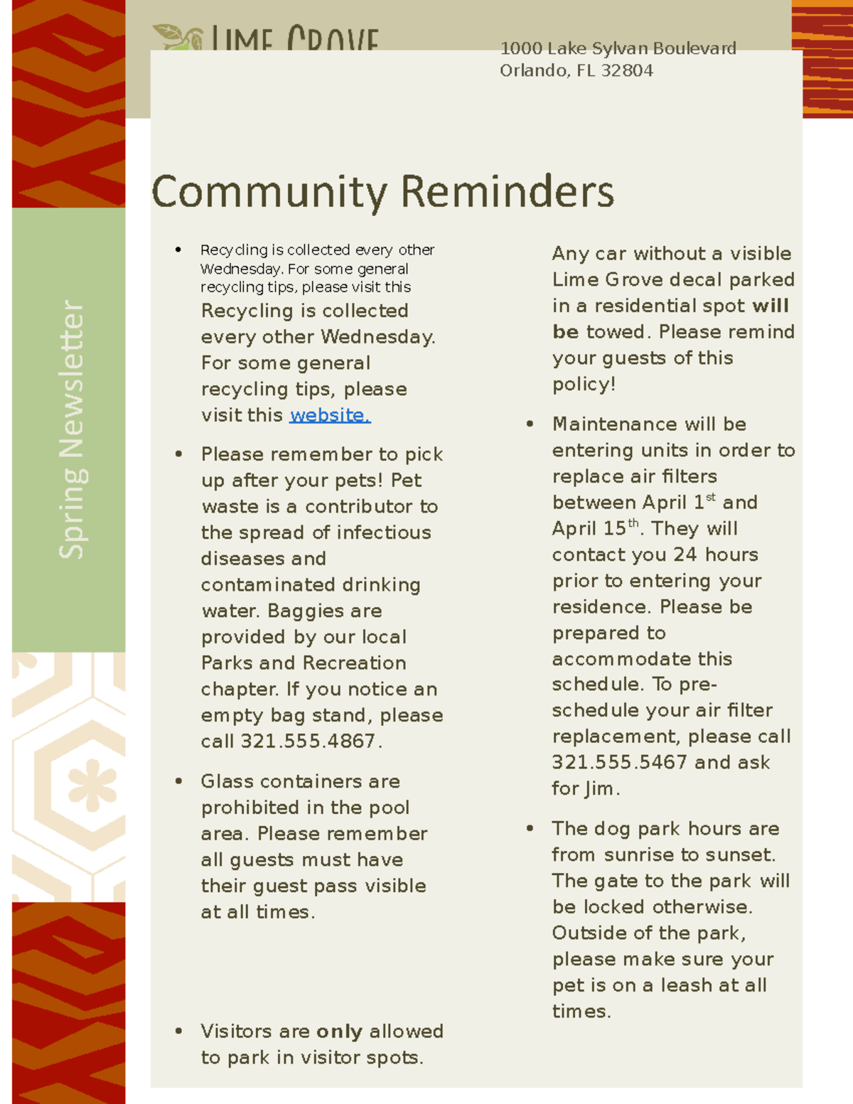 WANI 2.0 - LAB Exercise 4 1 - Spring Newsleter Community Reminders ...