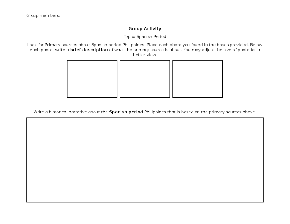 Group Activity Spanish Period - Readings in Philippine History - Group ...