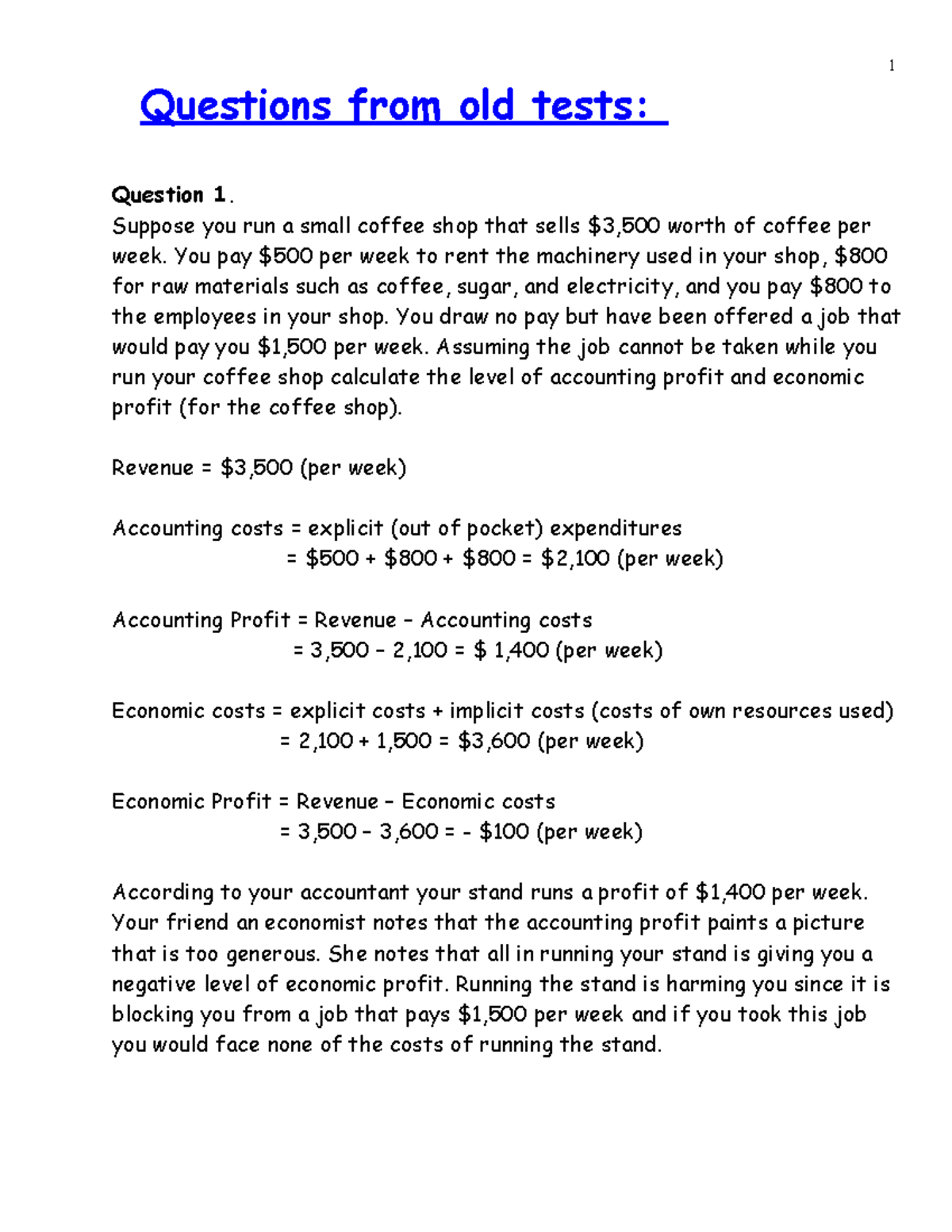 Topic 1 - Some Old Test Questions - Questions from old tests: Question ...