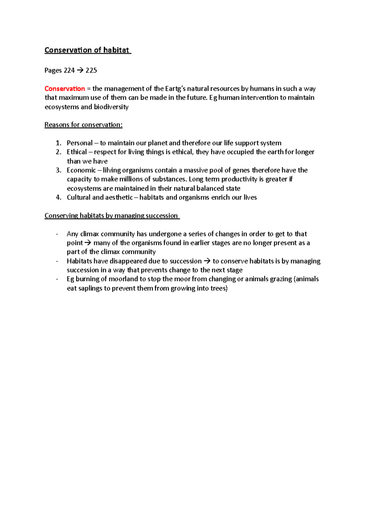 Ecology notes. - Conservation of habitat Pages 224 225 Conservation ...