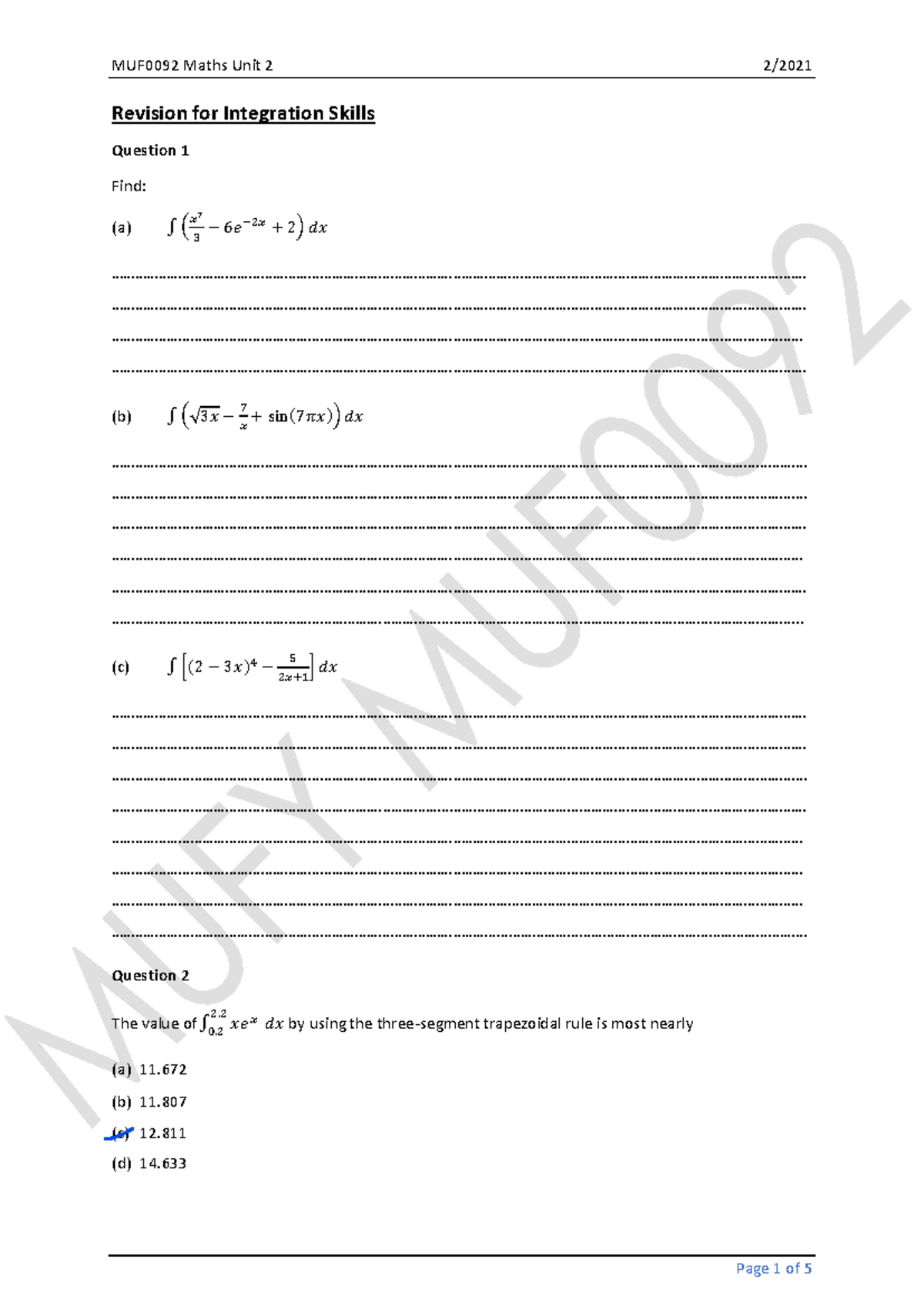 Revision for Integration Skills (Q) - Revision for Integration Skills ...