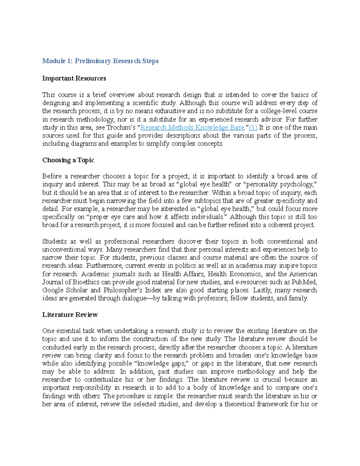 Research Design - Module 1: Preliminary Research Steps Important ...