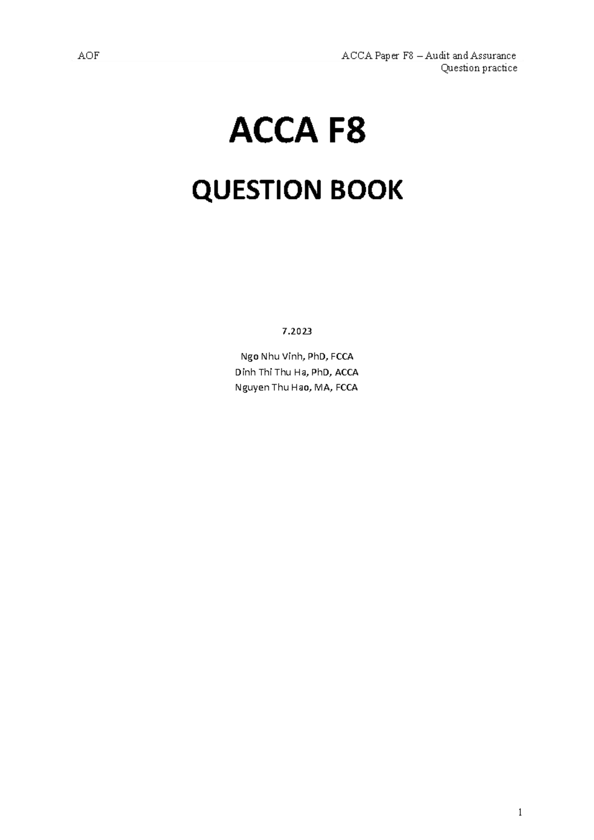 Ques f8 - abc - AOF ACCA Paper F8 – Audit and Assurance Question ...
