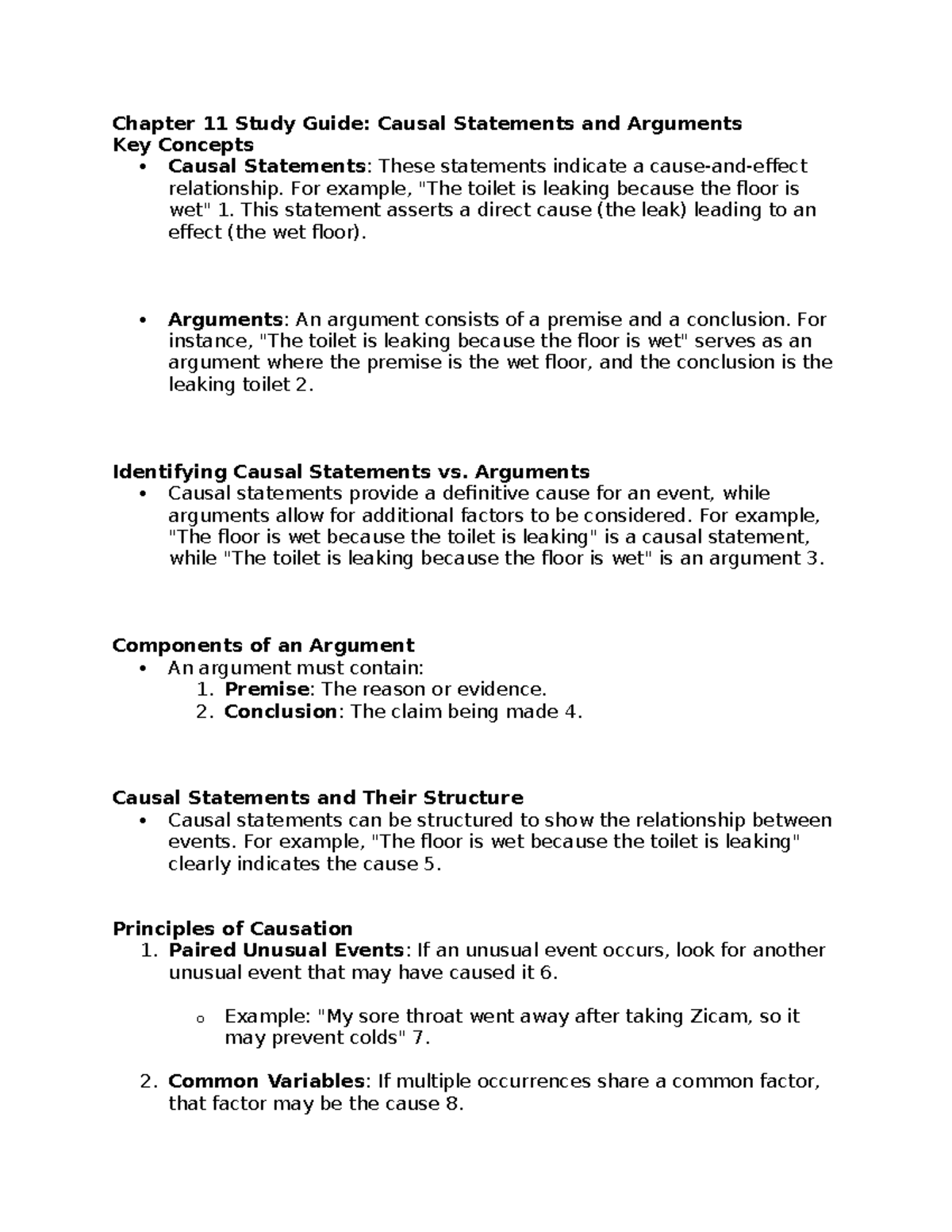 Chapter 11 Study Guide - Chapter 11 Study Guide: Causal Statements and ...