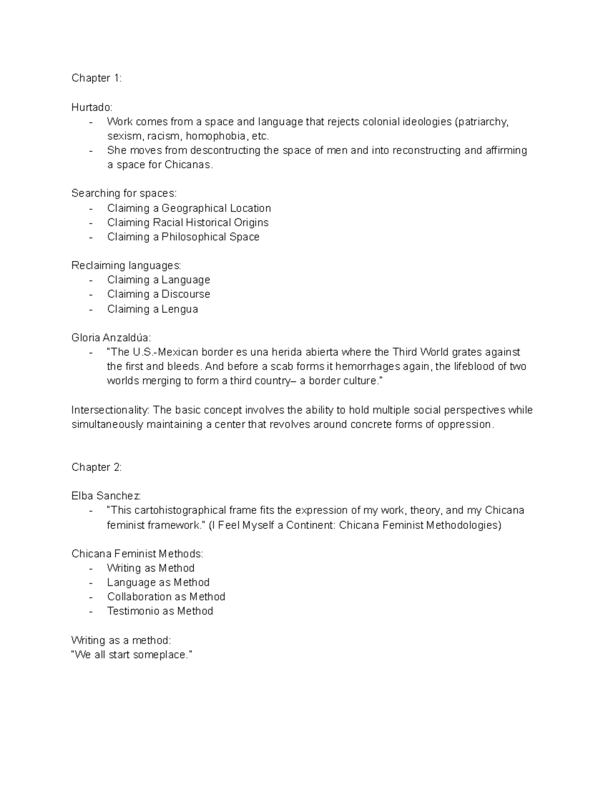 Week 4 notes - Professor Diaz-Sanchez - Chapter 1: Hurtado: - Work ...
