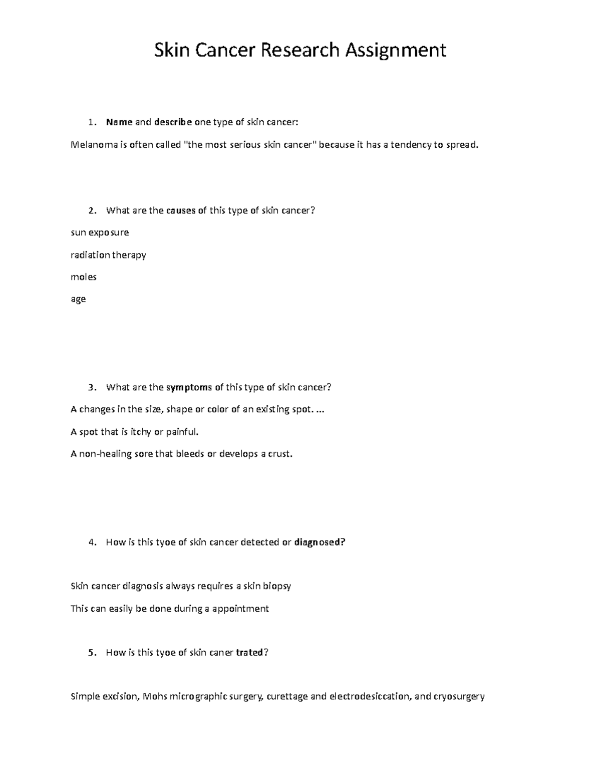 Skin cancer - fff - Skin Cancer Research Assignment Name and describe ...