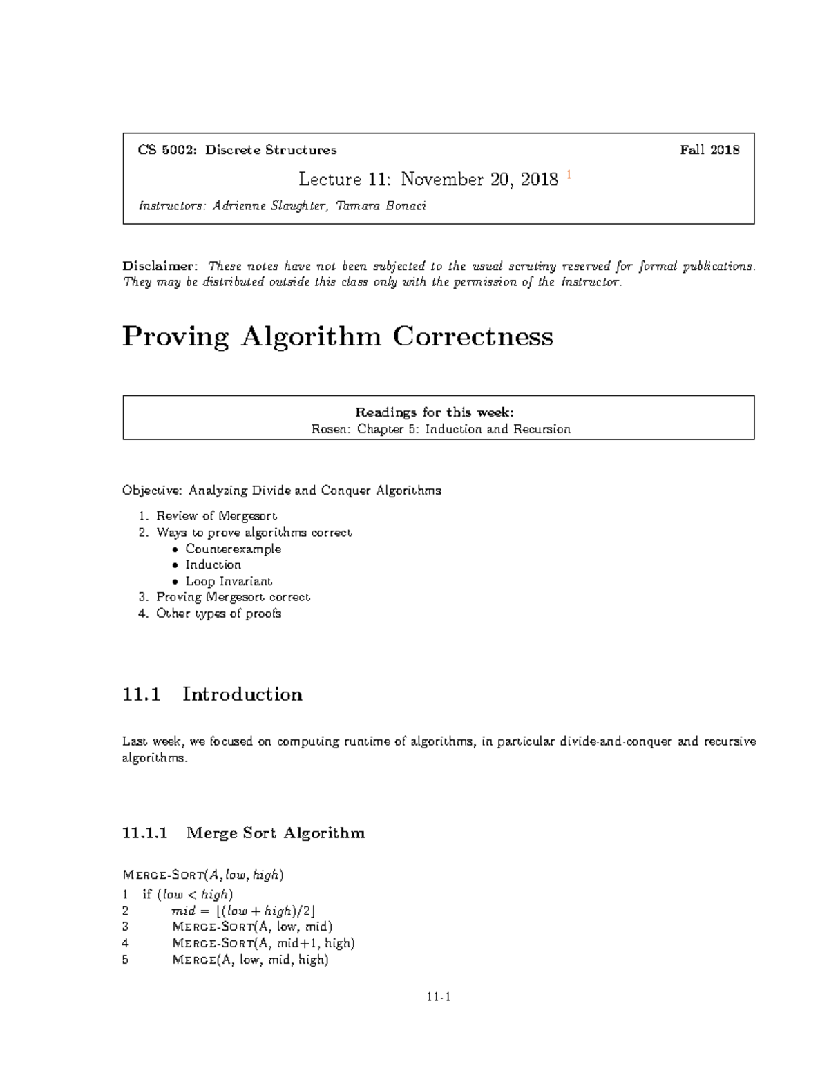 Cs5002 lect11 fall18 notes - CS 5002: Discrete Structures Fall 2018 ...