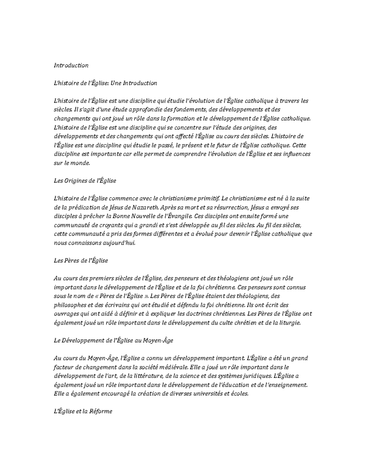 Church History Study Notes - Introduction L’histoire de l’Église: Une ...