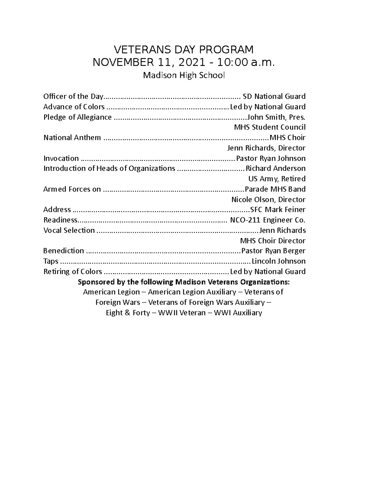 tabs Assignment - VETERANS DAY PROGRAM NOVEMBER 11, 2021 - 10:00 a ...