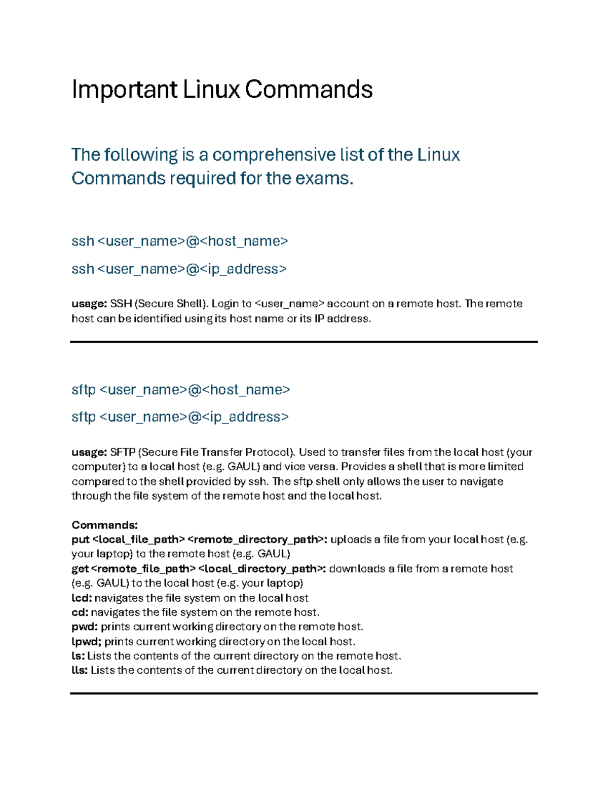 Important Linux Commands - V4 - Important Linux Commands The following is a comprehensive list ...