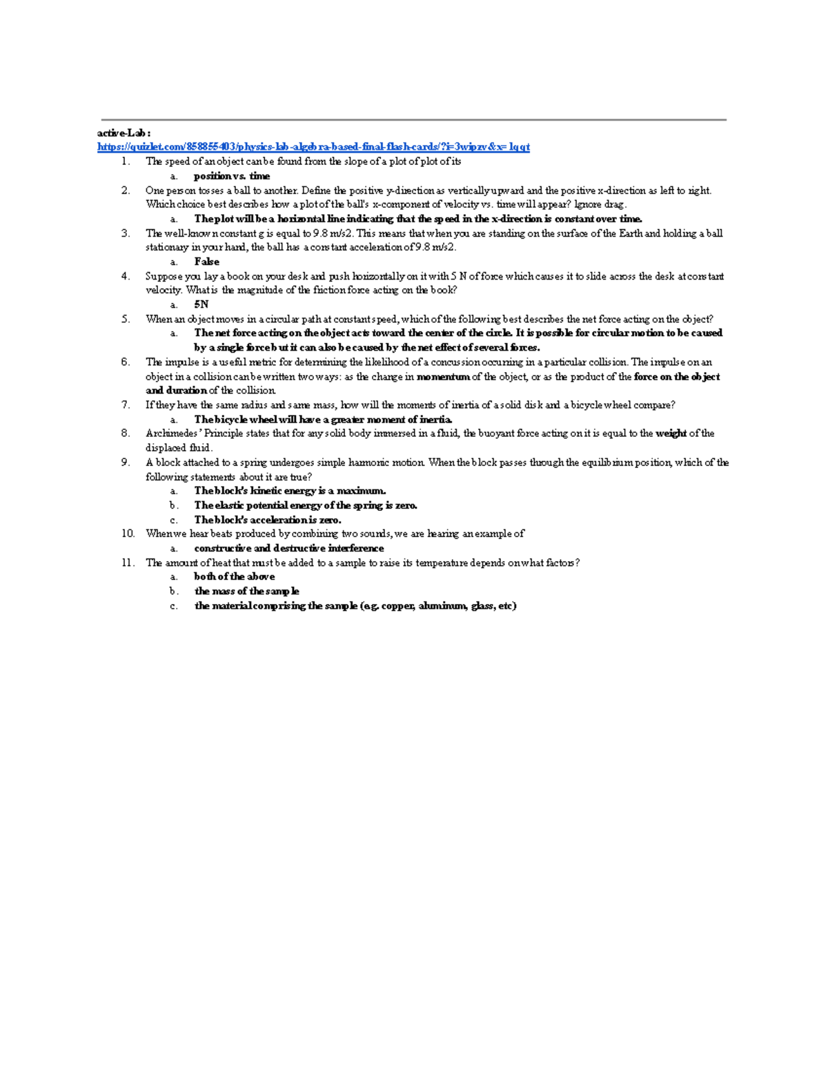 Physics 1 lab final review - active-Lab: - Studocu