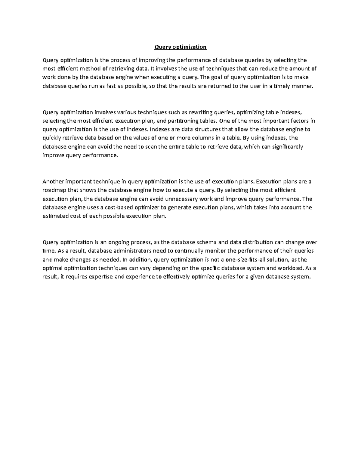 Query Optimization Query Optimization Query Optimization Is The