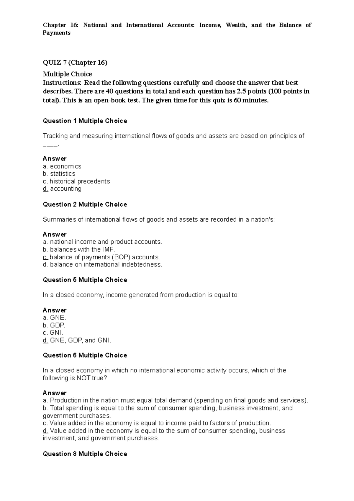 Solution of QUIZ 7 (Chapter 16) - Payments QUIZ 7 (Chapter 16) Multiple ...