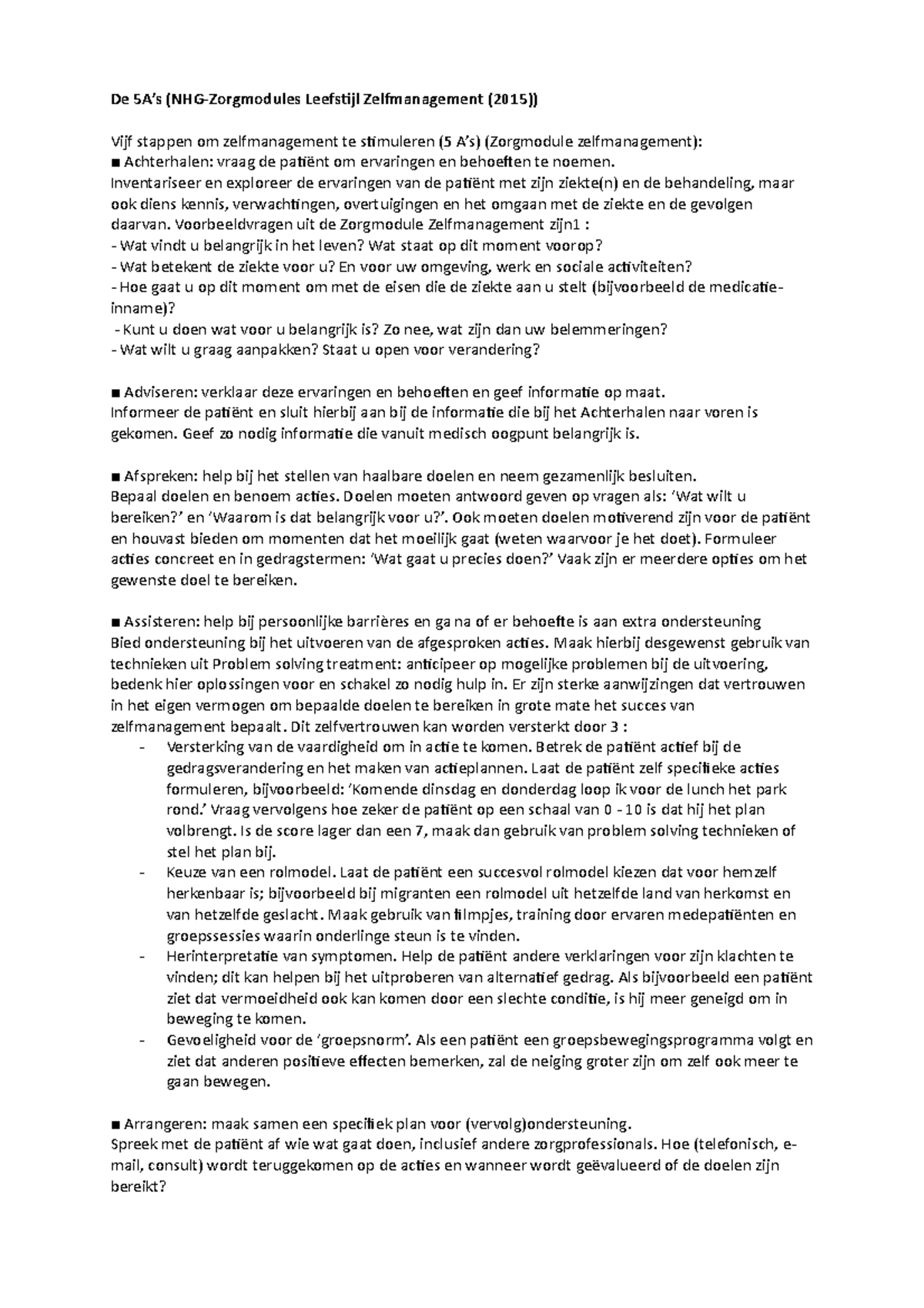 De 5As - De 5A’s (NHG-Zorgmodules Leefstijl Zelfmanagement (2015)) Vijf ...