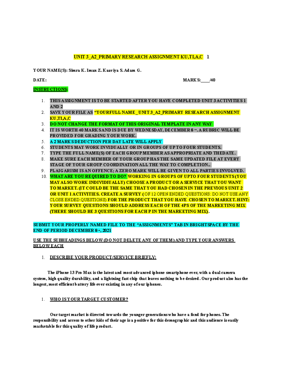 Primary Research Assignment - UNIT 3_A2_PRIMARY RESEARCH ASSIGNMENT KU ...