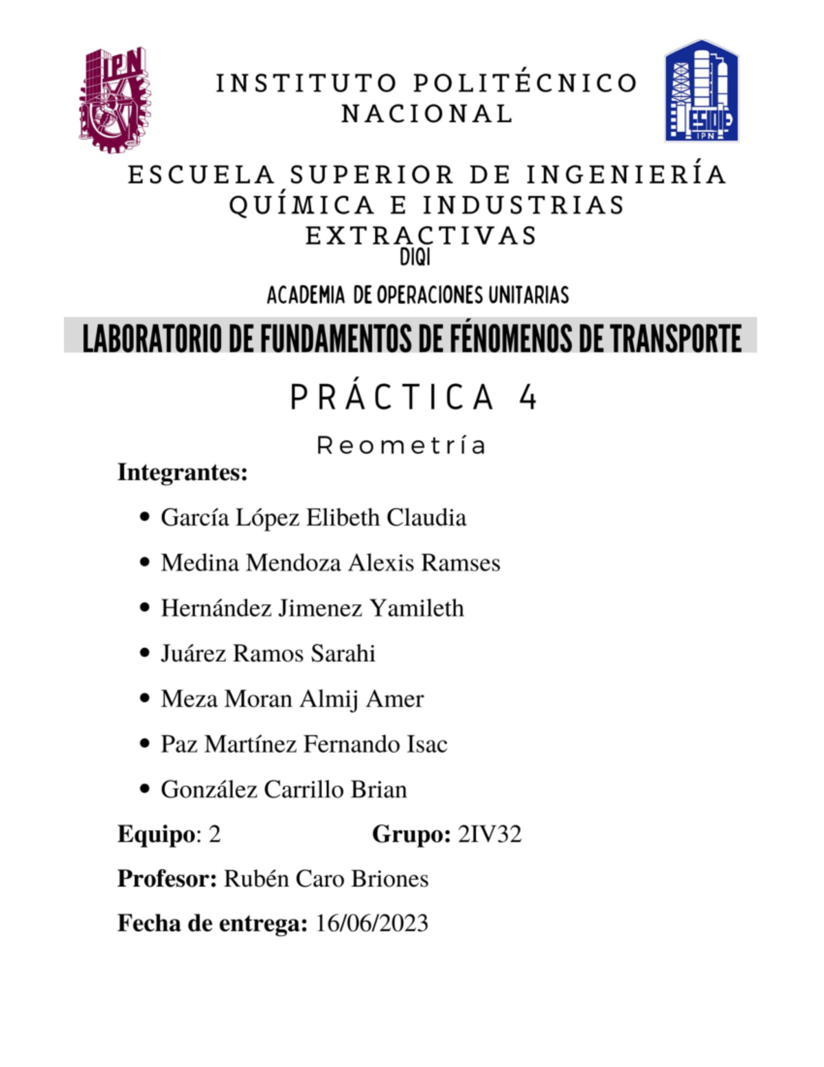 Práctica Reometría Equipo 2 - INTRODUCCION ¿Qué es la reología? Es una ...