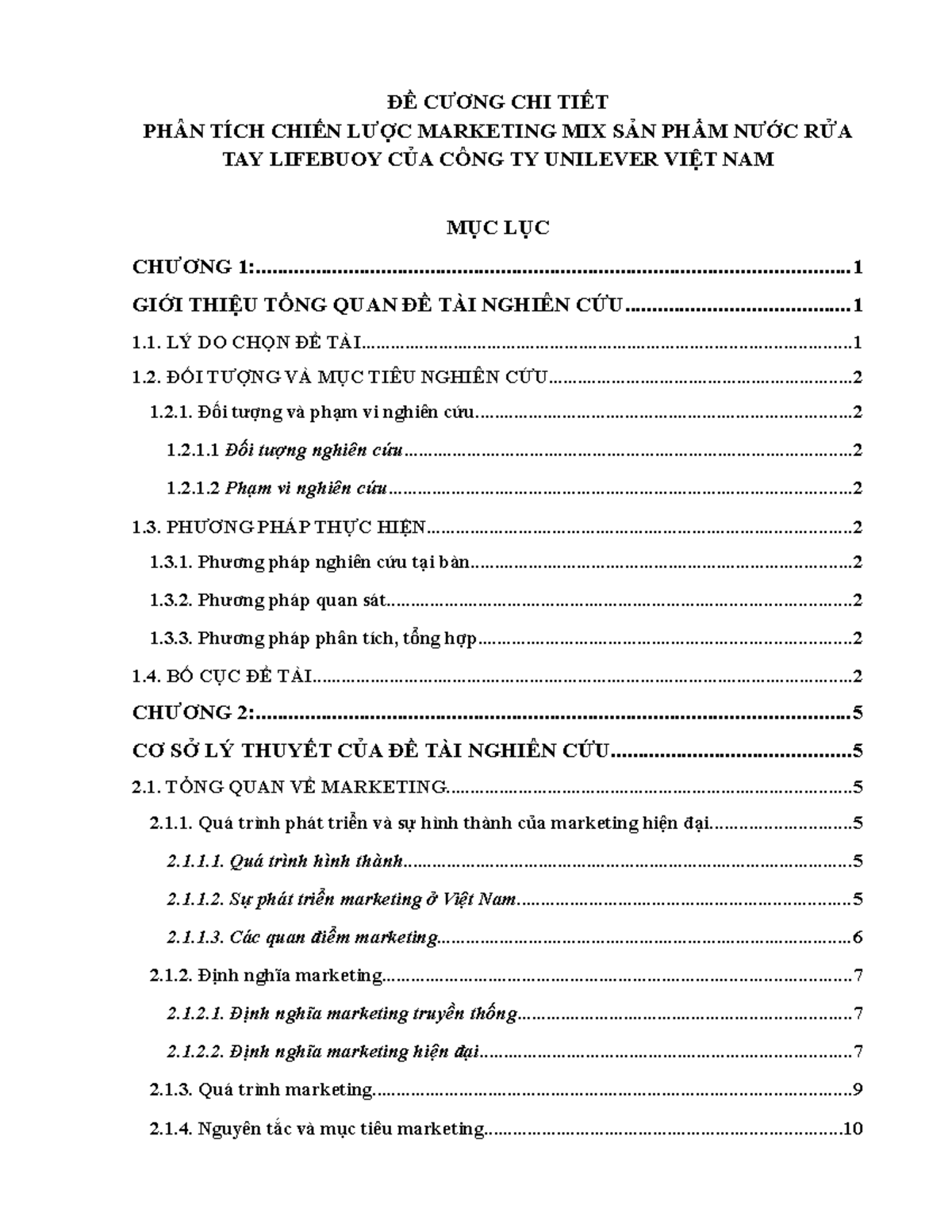 ĐỀ-CƯƠNG-THNN1 - Copy - Mar - ĐỀ CƯƠNG CHI TIẾT PHÂN TÍCH CHIẾN LƯỢC MARKETING MIX SẢN PHẨM NƯỚC ...