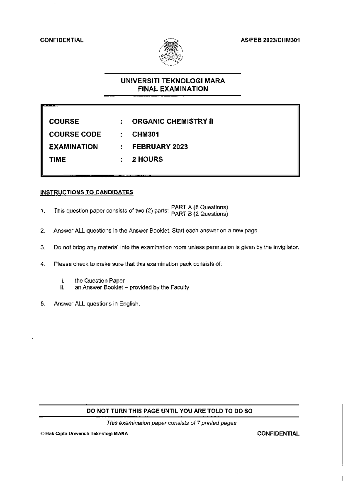 Faculty Applied Sciences 2023 Session 1 - PRA- Diploma DAN Diploma CHM301 - UNIVERSITI TEKNOLOGI ...