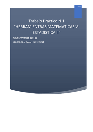 TP1-Matematicas V - 60 60 60 - Herramientas Matemáticas V Estadística II - Siglo 21 - Studocu