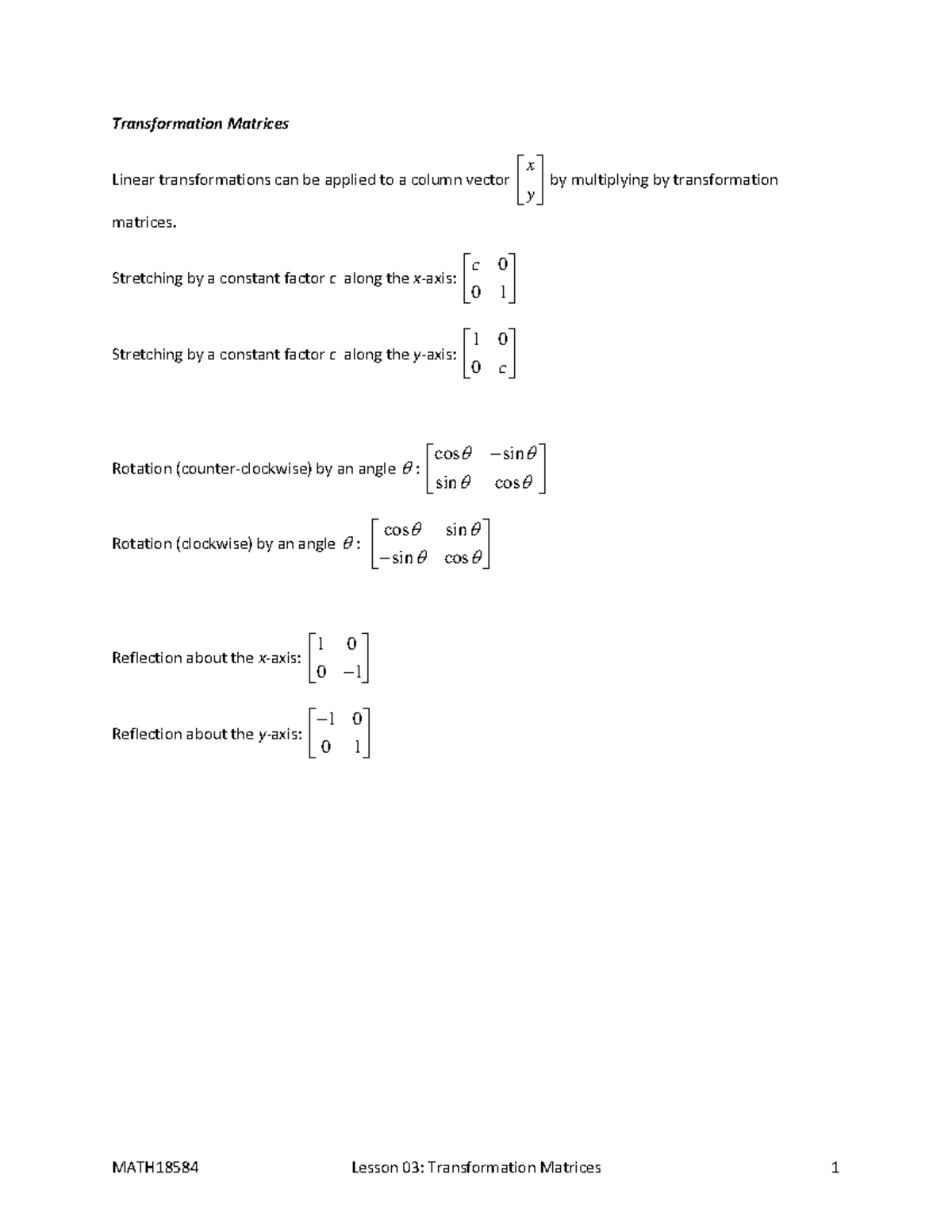 Lesson 21 - 4 03-Transformation Matrices - Transformation Matrices x y ...