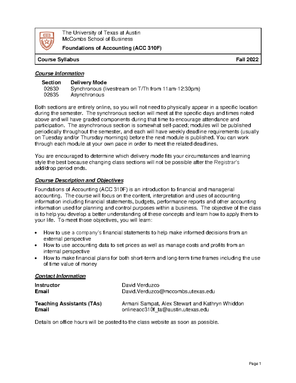 Verduzco, ACC 310F, Fall 2022 - The University of Texas at Austin ...