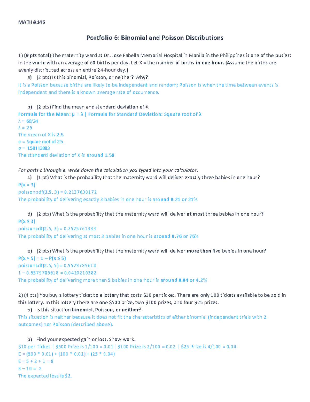 Portfolio 6 Binomial and Poisson - MATH& Portfolio 6 : Binomial and ...