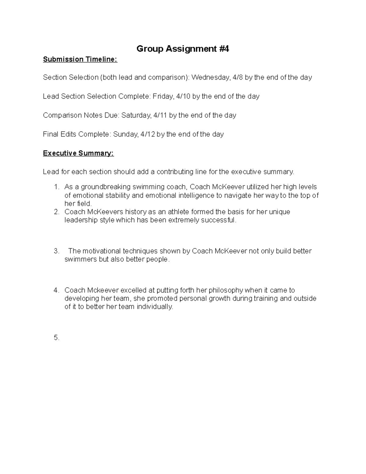 Group Assignment #4 - Group Assignment Submission Timeline: Section ...