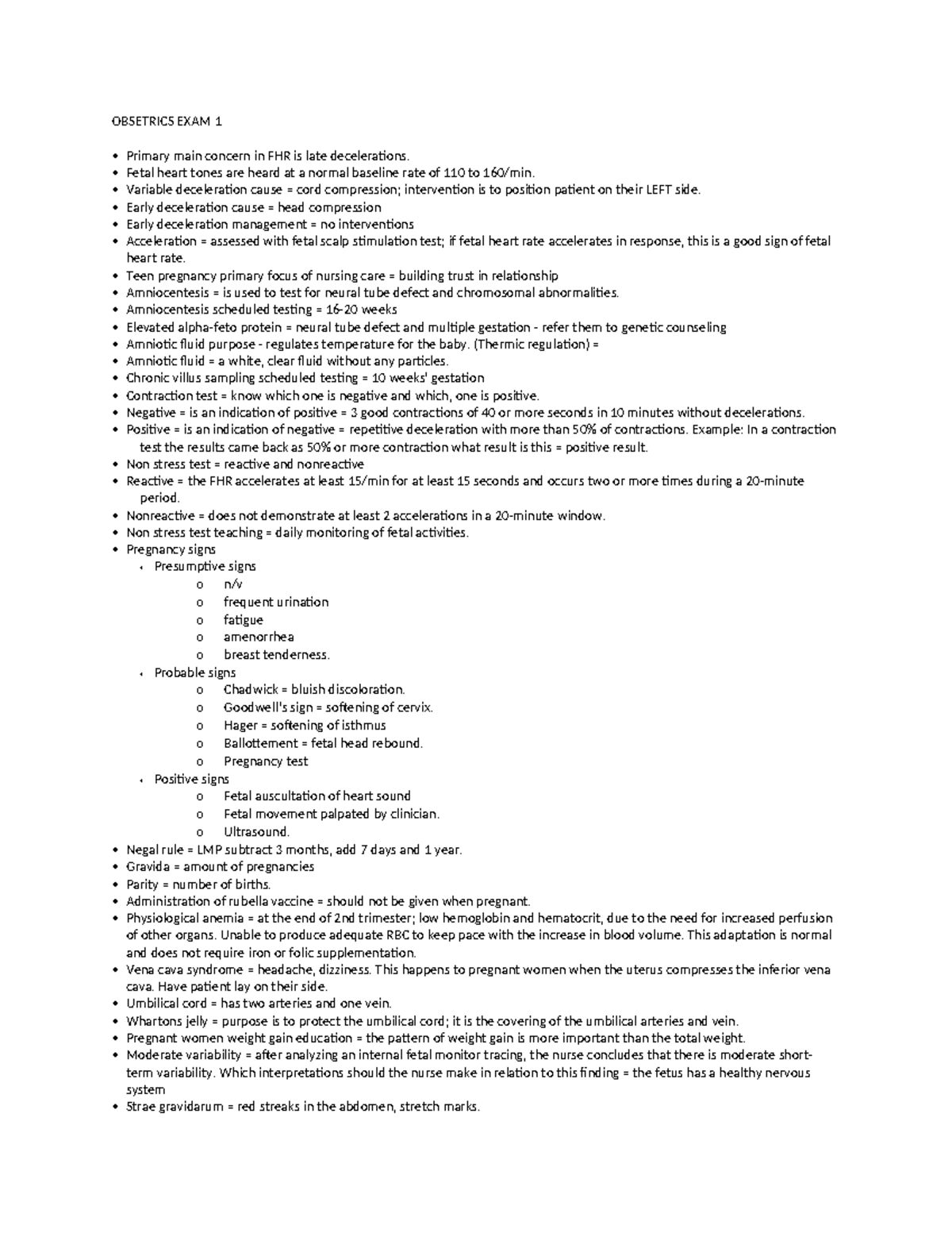 Exam 2 Obstetrics - OB ALL LECTURE NOTES - OBSETRICS EXAM 1 Primary ...