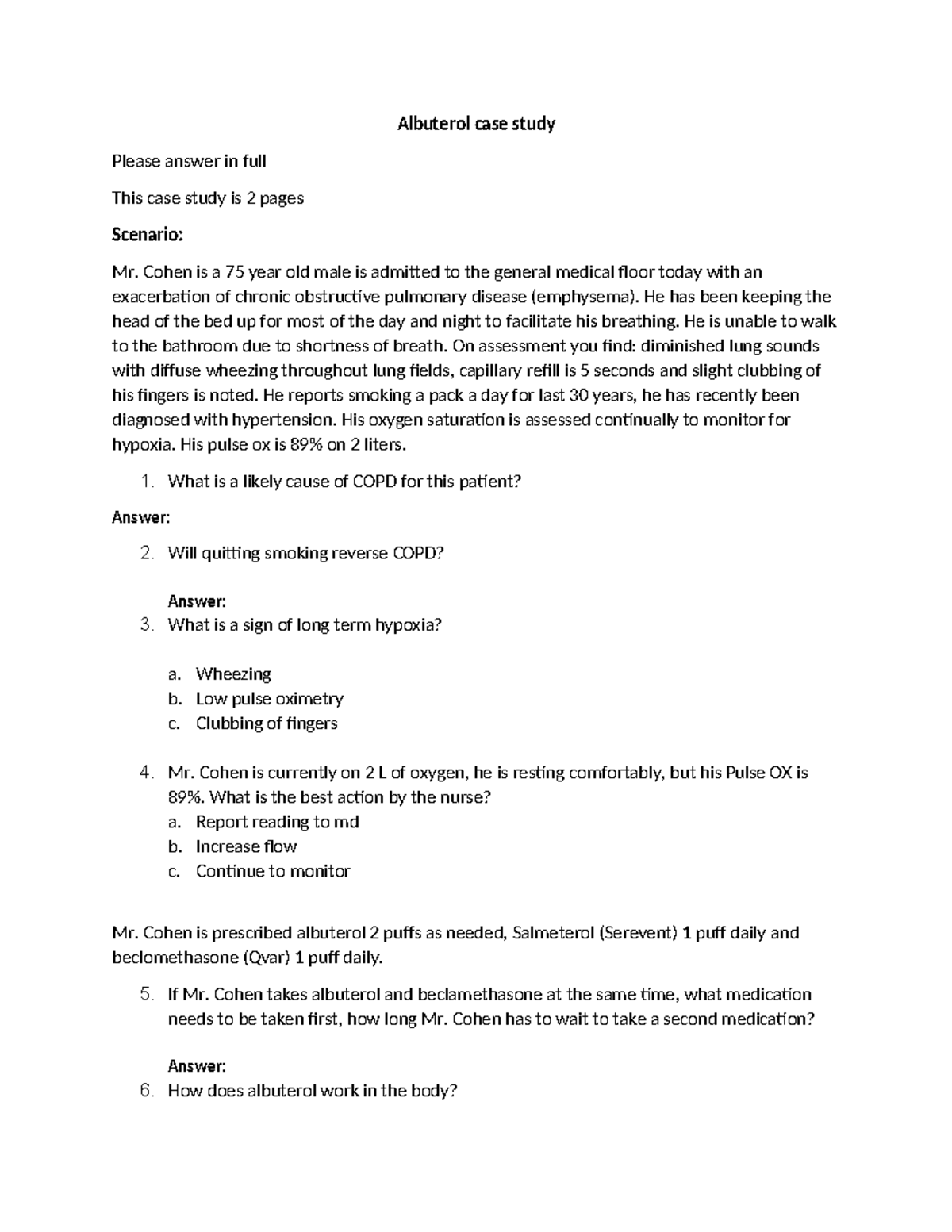 Albuterol case study 3 - Lpn pharm - Albuterol case study Please answer ...