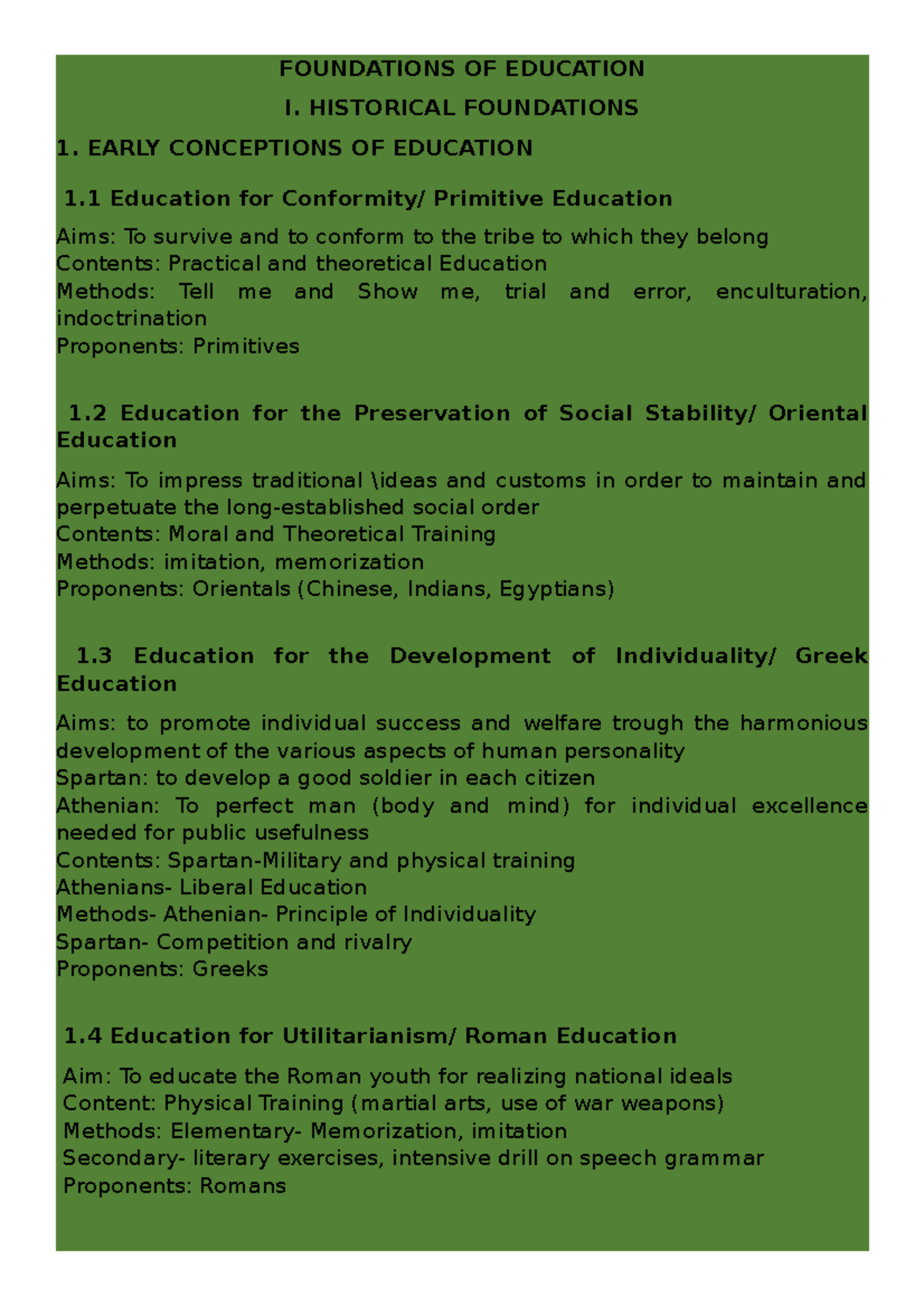 Foundations OF Education - FOUNDATIONS OF EDUCATION I. HISTORICAL ...