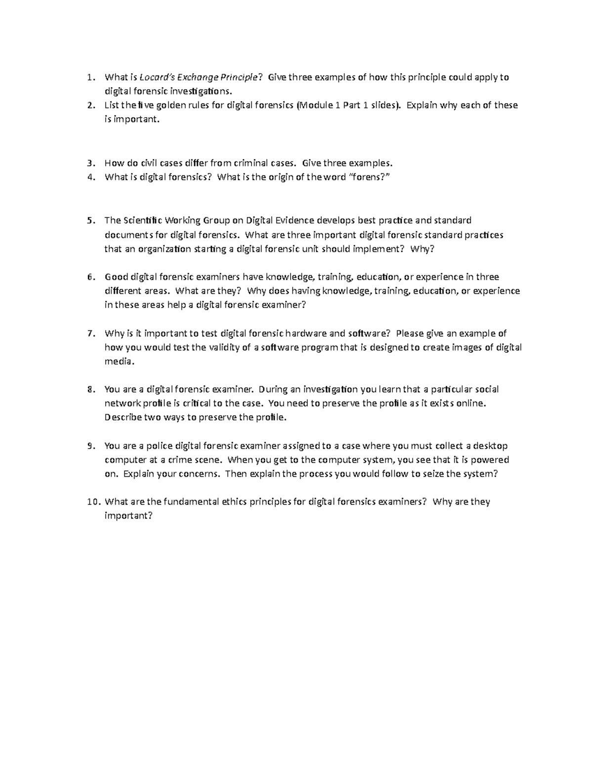 Computer forensics questions - What is Locard’s Exchange Principle ...