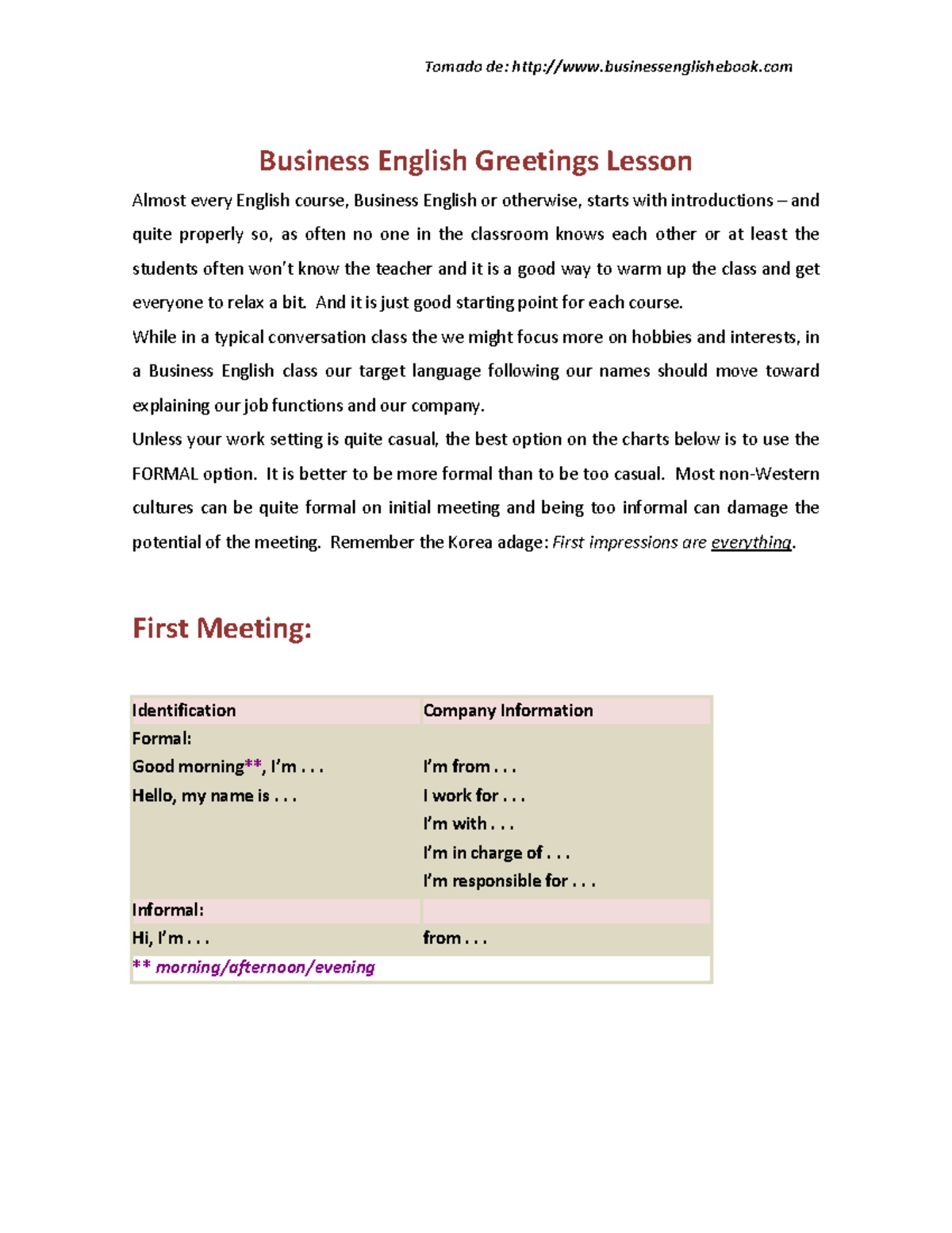 1 Business English Greetings - Tomado de: businessenglishebook Business ...