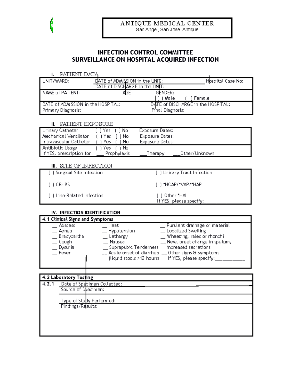 AMC-Surveillance Checklist - INFECTION CONTROL COMMITTEE SURVEILLANCE ...