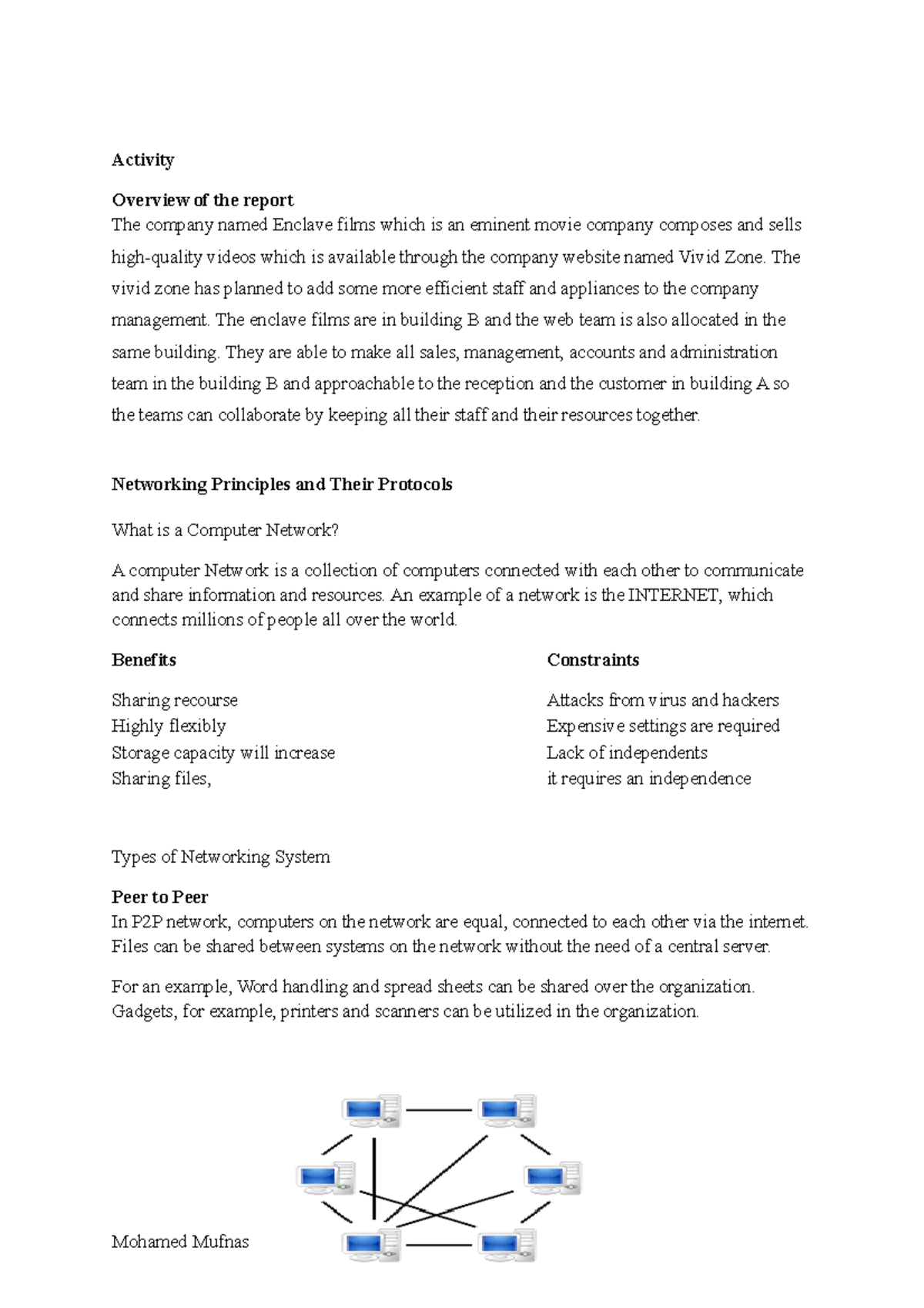 Networking Re Submission - Activity Overview of the report The company named Enclave films which ...