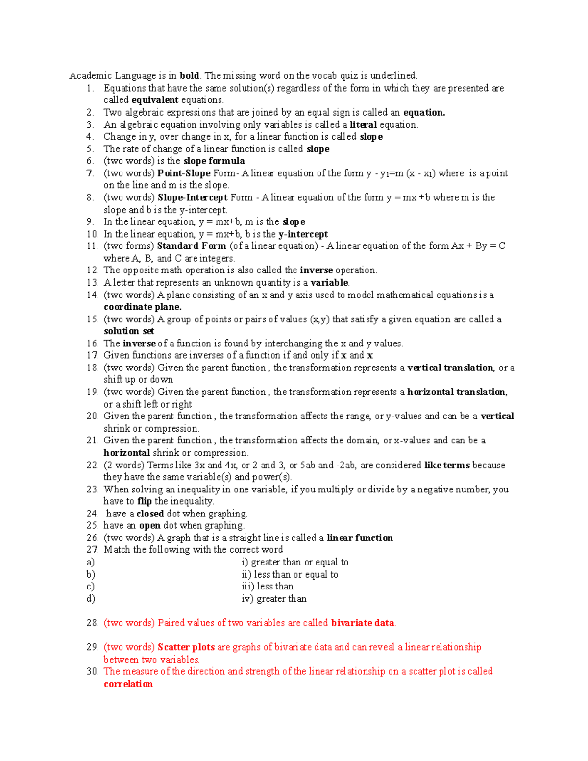 Running Vocab List - Academic Language is in bold. The missing word on ...