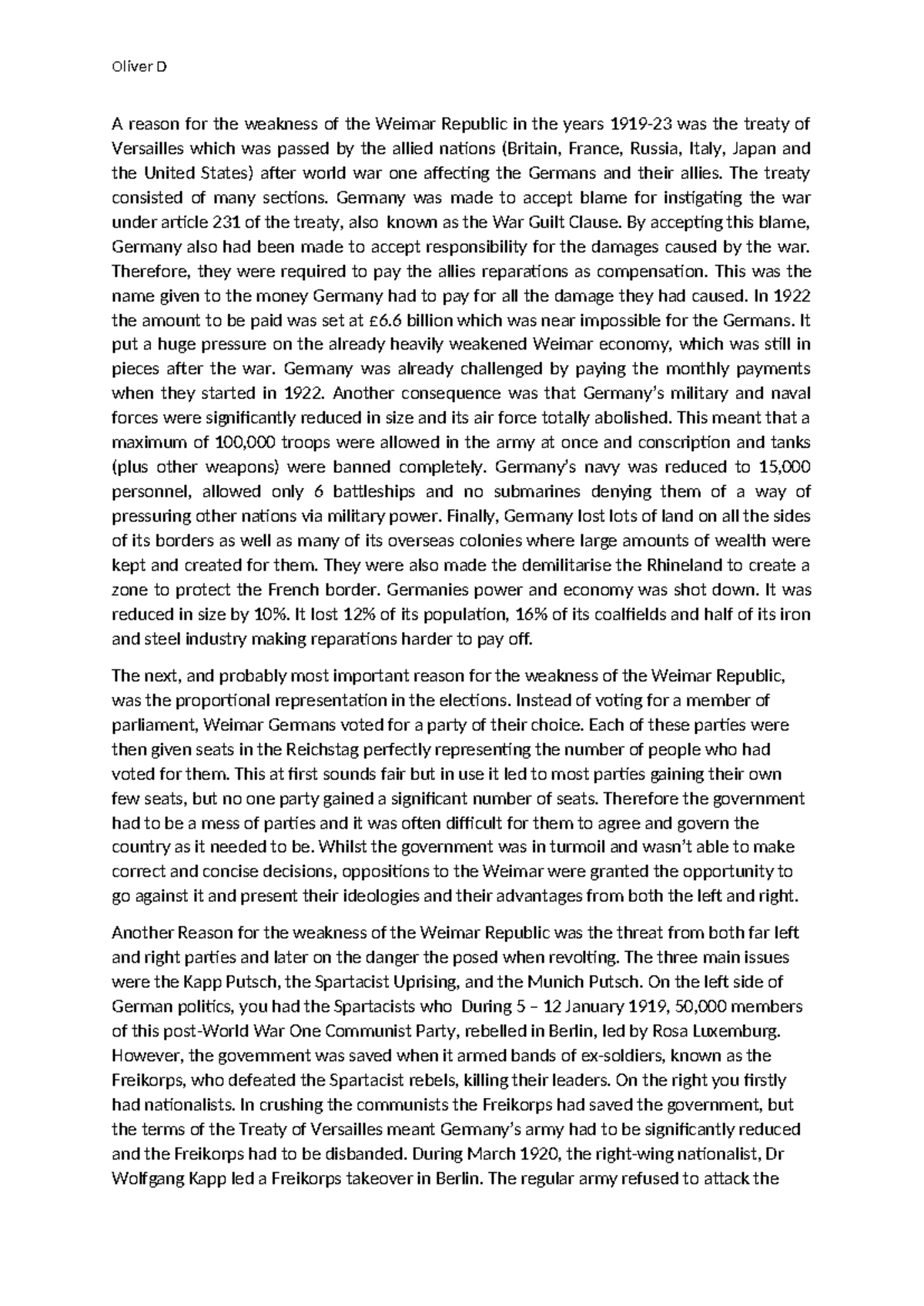 Weimar 16 - Oliver D A reason for the weakness of the Weimar Republic ...