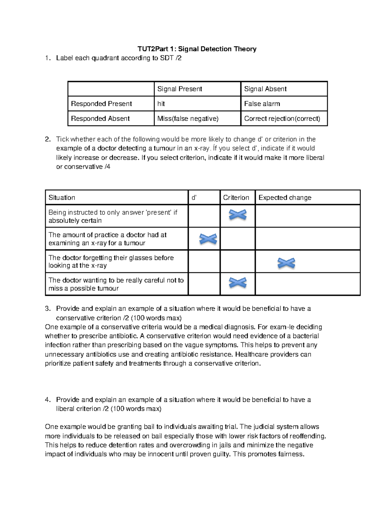 Neuro 2020 Assignment 1 SDT - TUT2Part 1: Signal Detection Theory Label each quadrant according ...